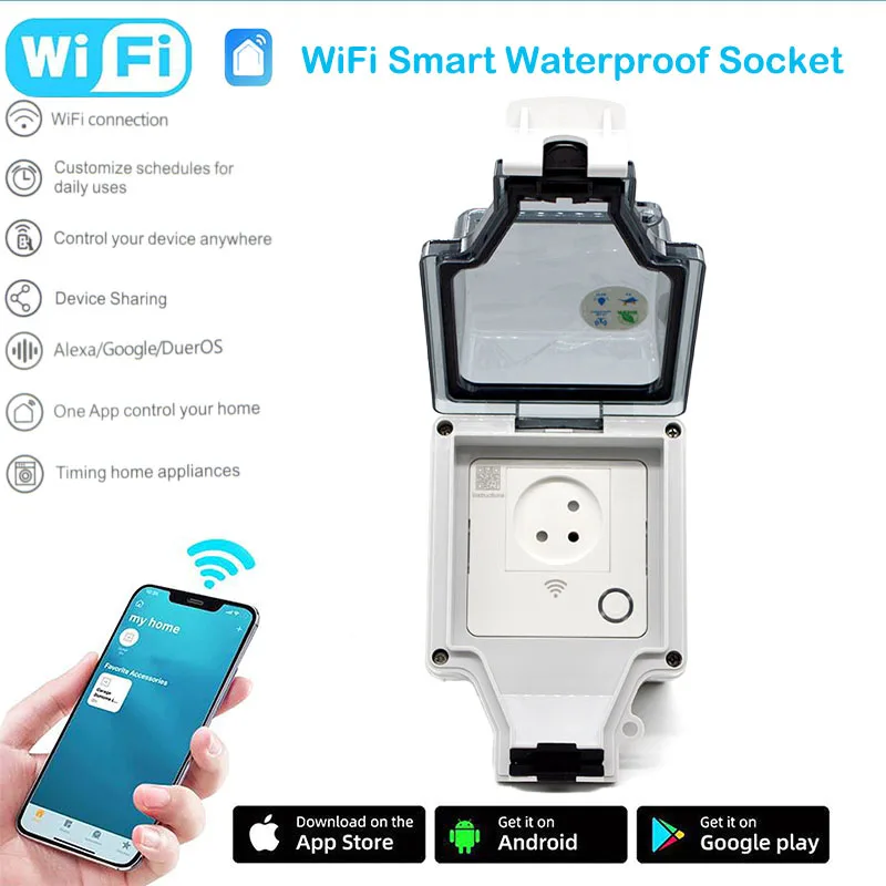 New 16A WiFi Smart Socket Plug US UK AU Power Jack IP66 Outdoor ...