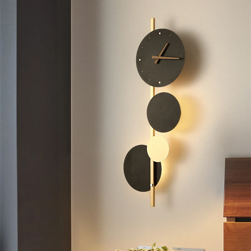Nordic-Creative-Acrylic-Black-Gold-LED-Clock-Wall-Light-Bedroom-Dining ...