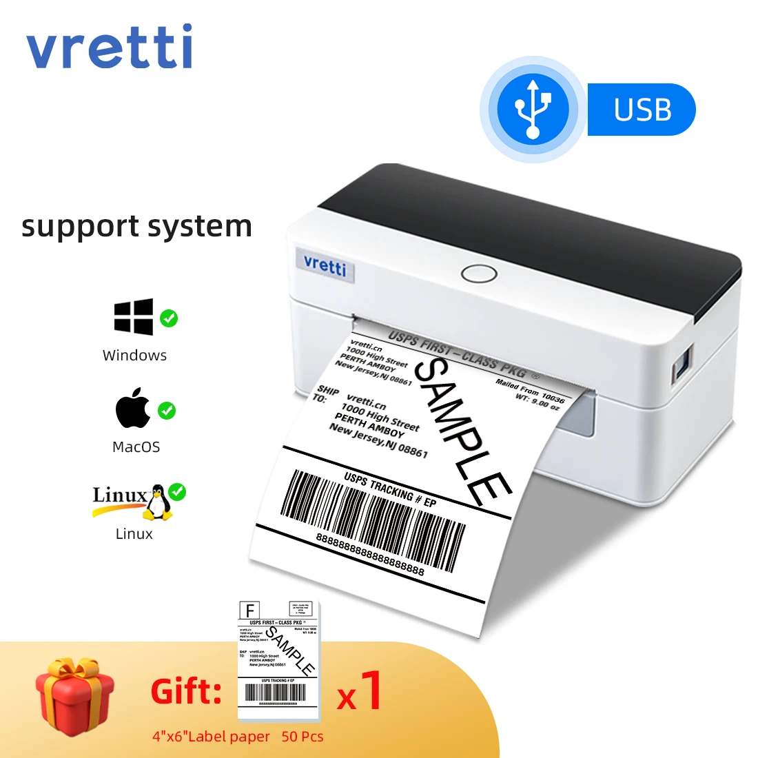 Vretti Label Printer White 4*6inch 8mb Flash Memory D463b Commercial ...