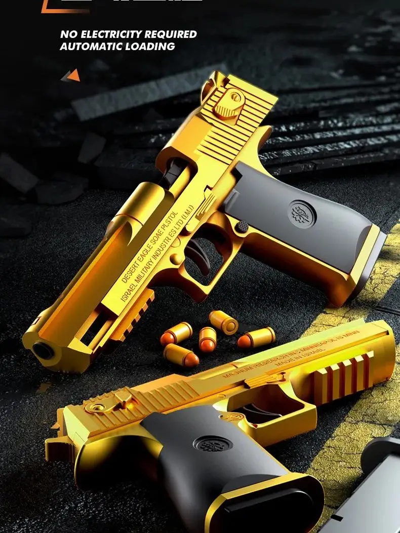Fully-automatic-mechanical-toy-Golden-Pistol-Golden-gun-Soft-bullet-Golden-Desert-Eagle-shooting ...