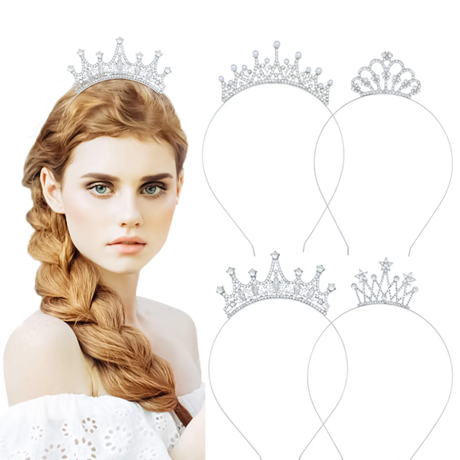 Simple Princess Diadem Silver Color Alloy Tiaras and Crowns Shiny ...