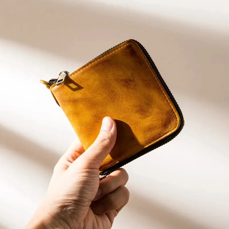 New-Genuine-Leather-Men-s-Short-Wallet-Retro-Cowhide-Handmade-Multi ...