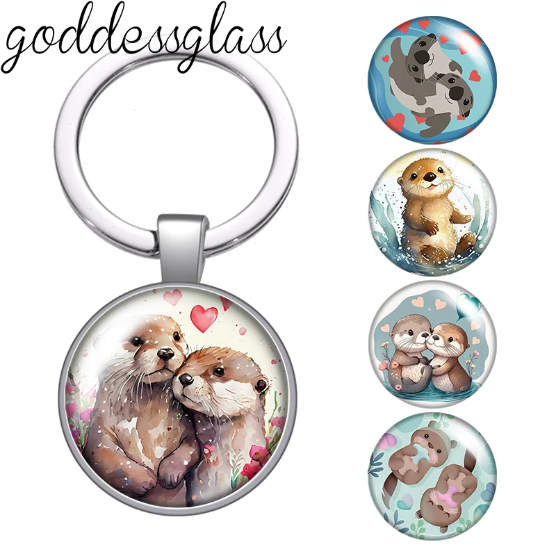 New-Cute-Cartoon-Otter-couples-Animlas-Photo-glass-cabochon-keychain ...