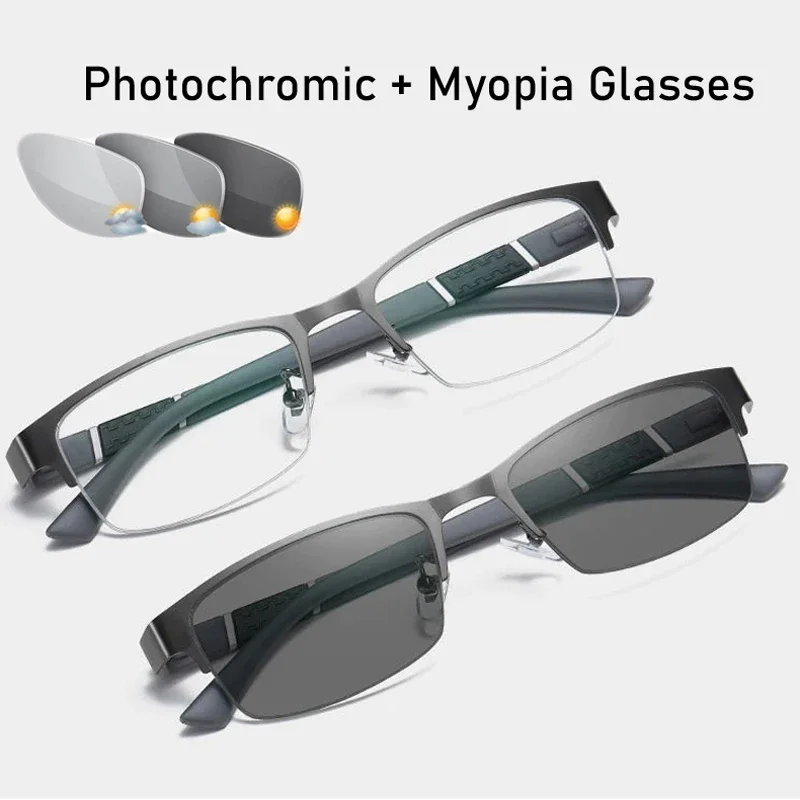 Photochromic-Myopia-Glasses-Vintage-Half-Frame-Metal-Blue-Light ...