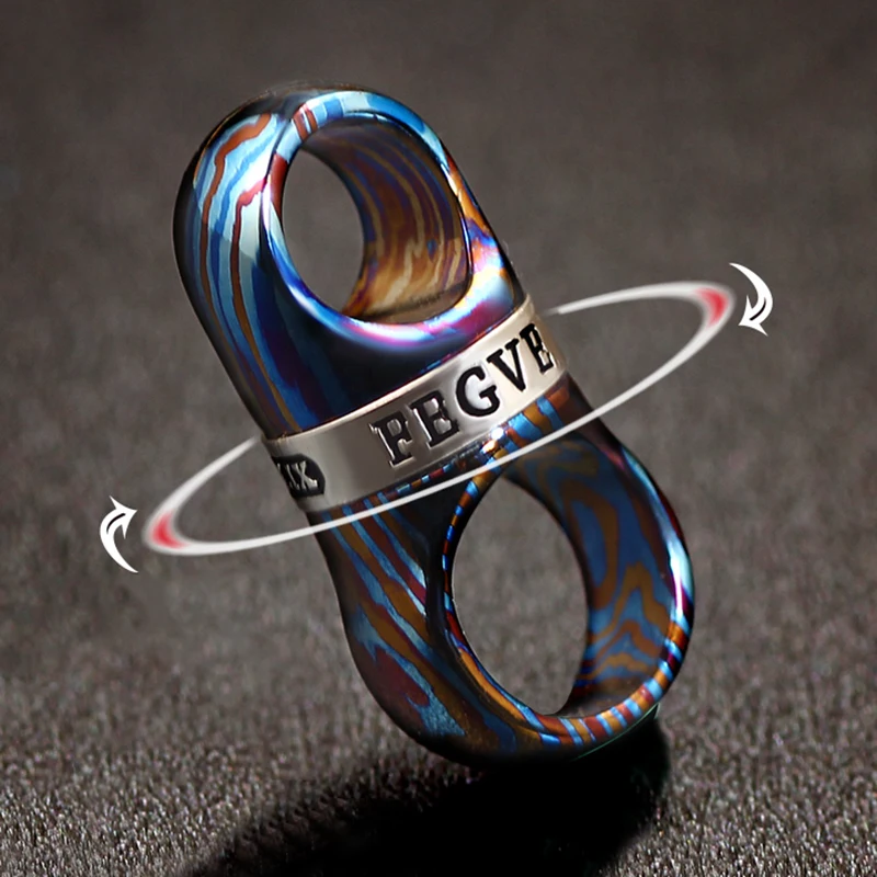 Spin Rotation Titanium Damascus Keyring for Car Key Ring Holder EDC ...