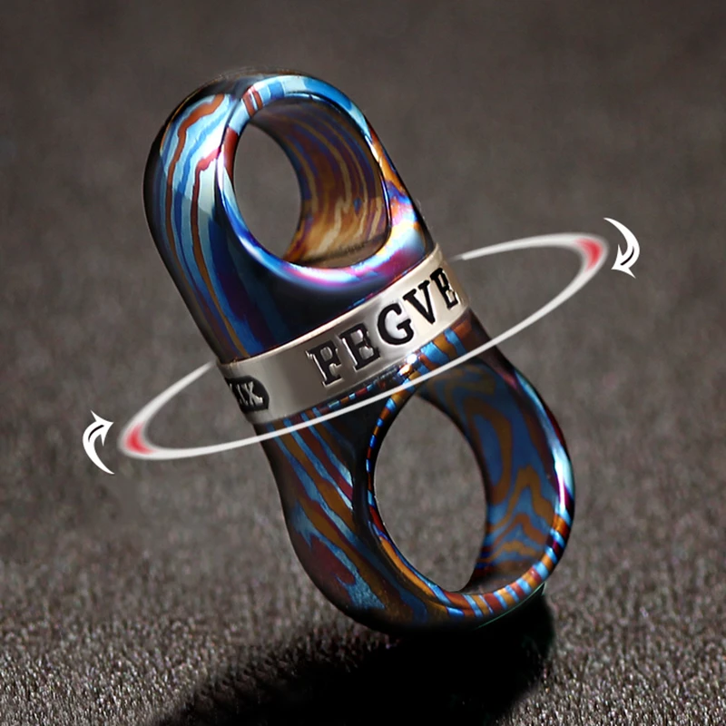 Spin Rotation Titanium Damascus Keyring For Car Key Ring Holder Edc ...