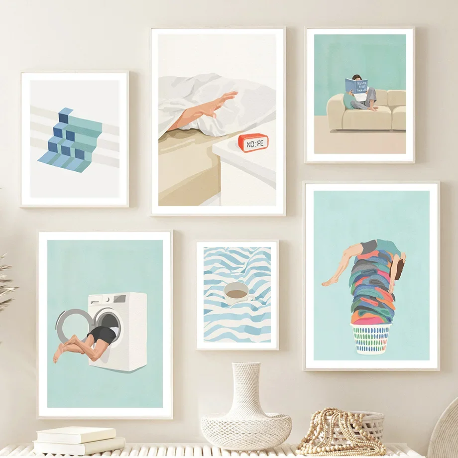 Nordic-Minimalist-Coffee-Cup-Washing-Machine-Wall-Art-Canvas-Painting ...