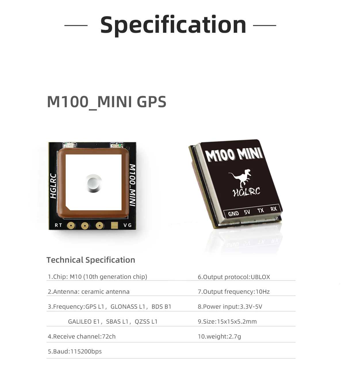 HGLRC M100 MINI GPS Chip UBLOX de 10.ª generación: posicionamiento de ...