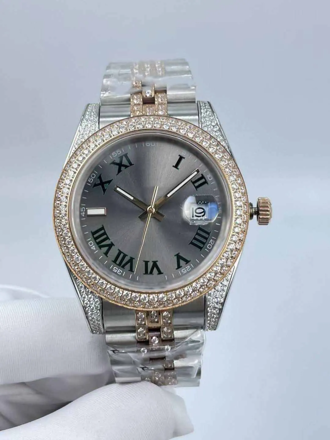 Luxury-Diamond-Watch-Strap-41mm-Roman-Numerals-Mechanical-Movement ...
