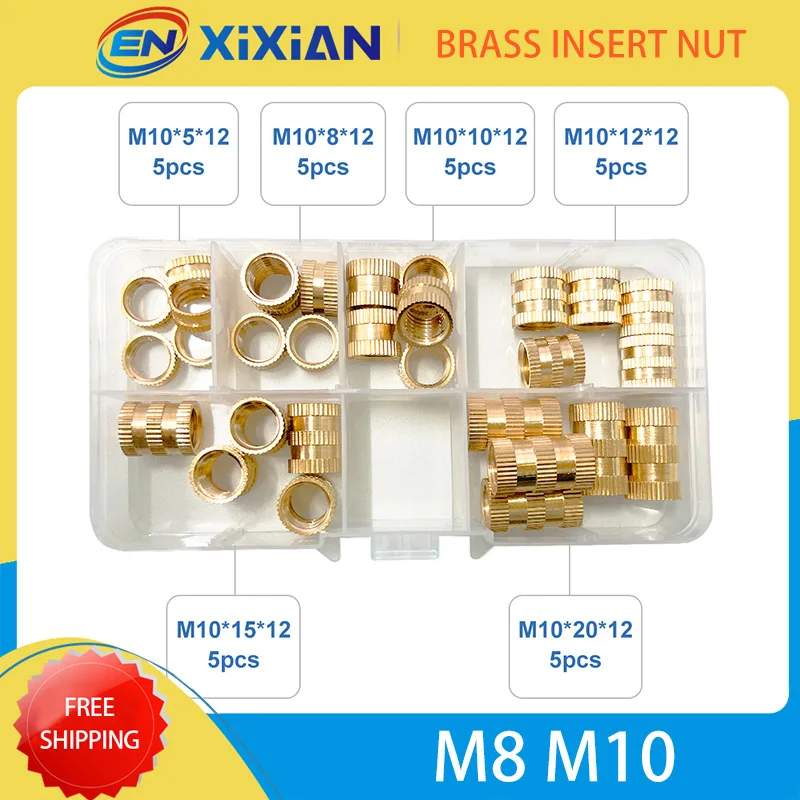 30PCS-set-M8-M10-Brass-Insert-Nut-Assortment-Kit-Threaded-Knurled ...