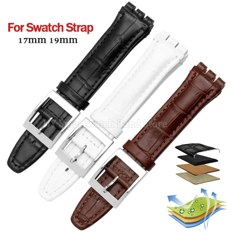 17mm 19mm Leather Watch Strap for SWATCH Wrist Band Women Men Cowhide ...