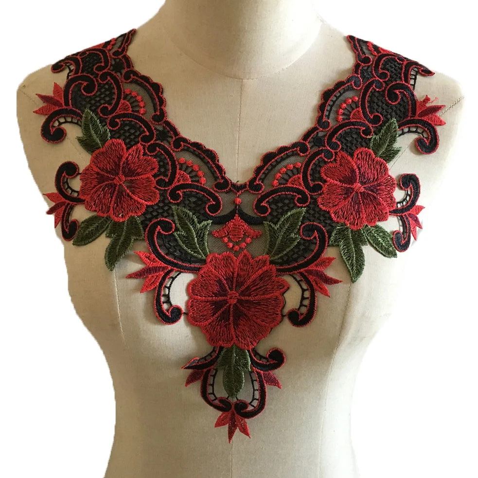 1-piece-of-embroidery-lace-fabric-Applique-neckline-collar-flower-DIY ...