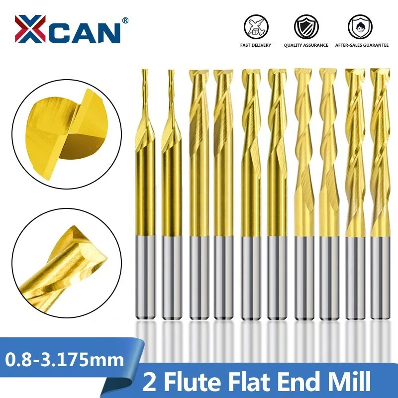XCAN-10pcs-0-8-3-175mm-Titanium-Coated-2-Flute-Flat-End-Mill-3-175mm ...