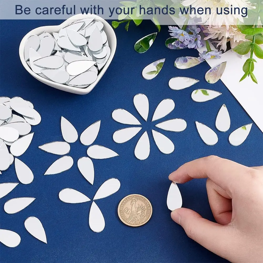 100pcs-Teardrop-Leaf-Shape-Craft-Mirror-Stickers-Acrylic-Self-adhesive ...