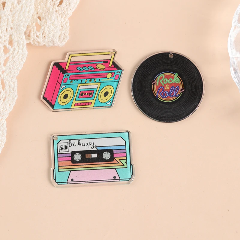6Pcs-Retro-Moive-Charms-Creative-Acrylic-Gramophone-Record-Tape-For ...