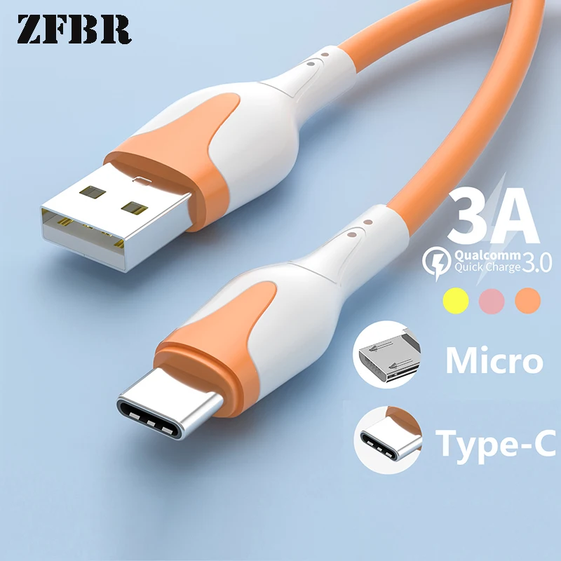 USB-кабель для быстрой зарядки 3 А, мягкий силиконовый кабель типа C ...