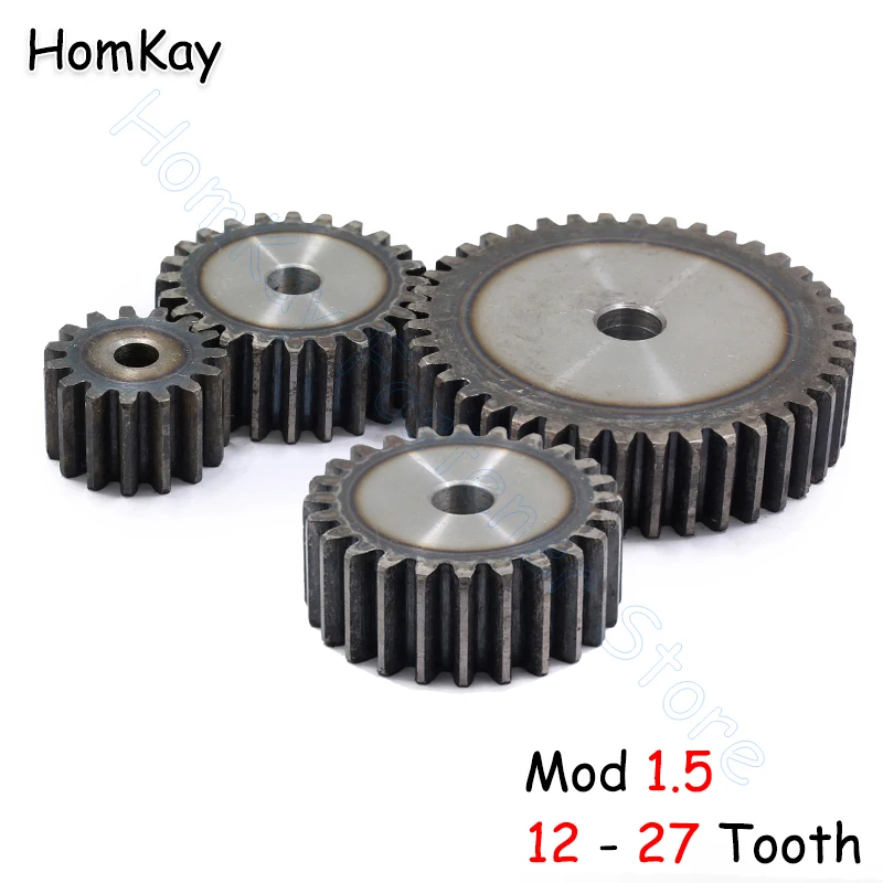 Mod 1.5 Spur Gear 12T-27T Metal Transmission Gears 45# Steel Thick 15mm ...