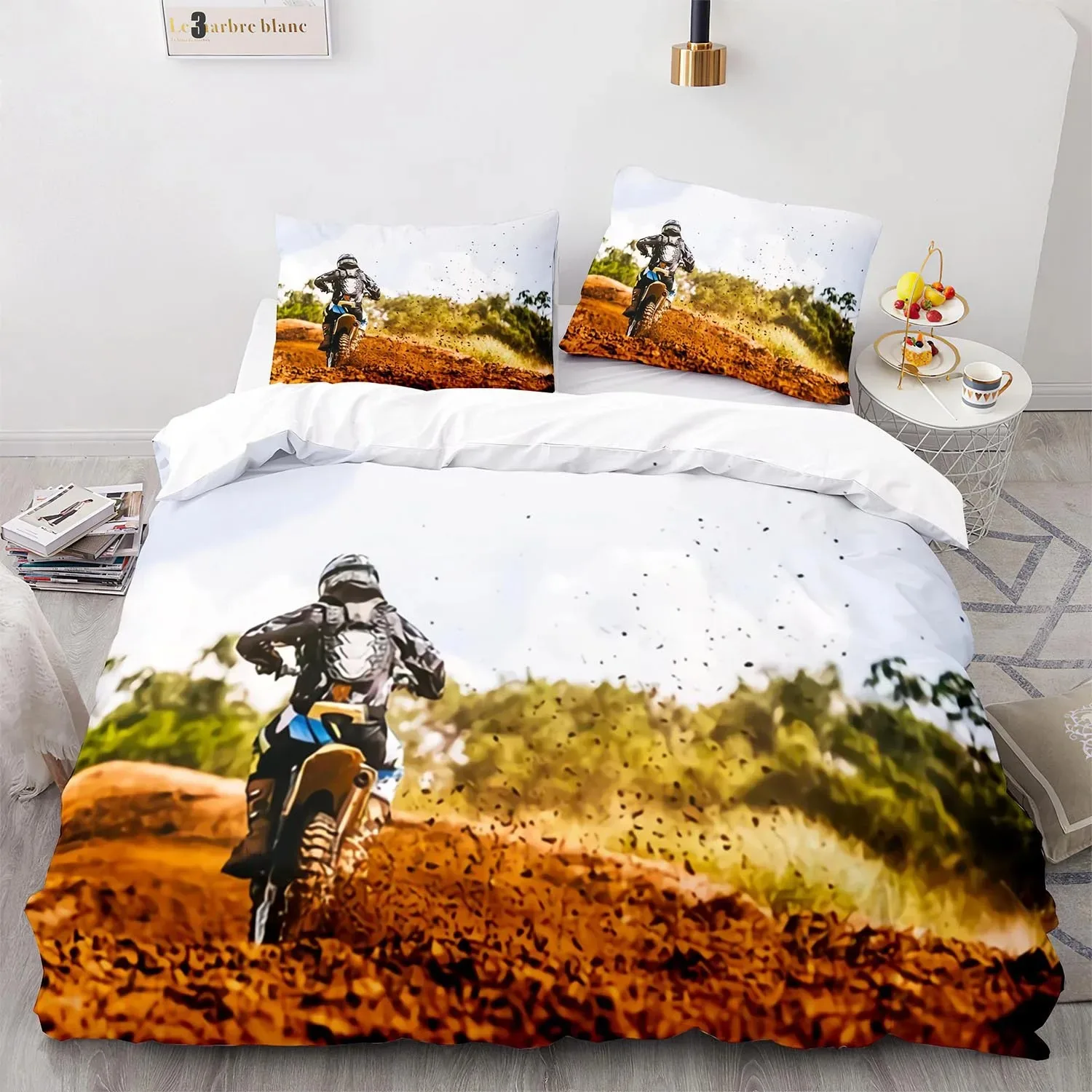 Motorcycle Rider Duvet Cover Dirt Bike Bedding Set Motocross Quilt ...