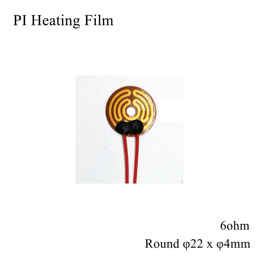 Round 22mm x 4mm 5V 12V 24V 110V 220V PI Heating Film Polyimide ...
