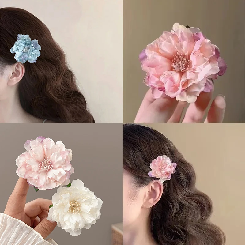 Peony Flower Hair Clips Side Clip Headwear Hair Ornaments Sweet ...