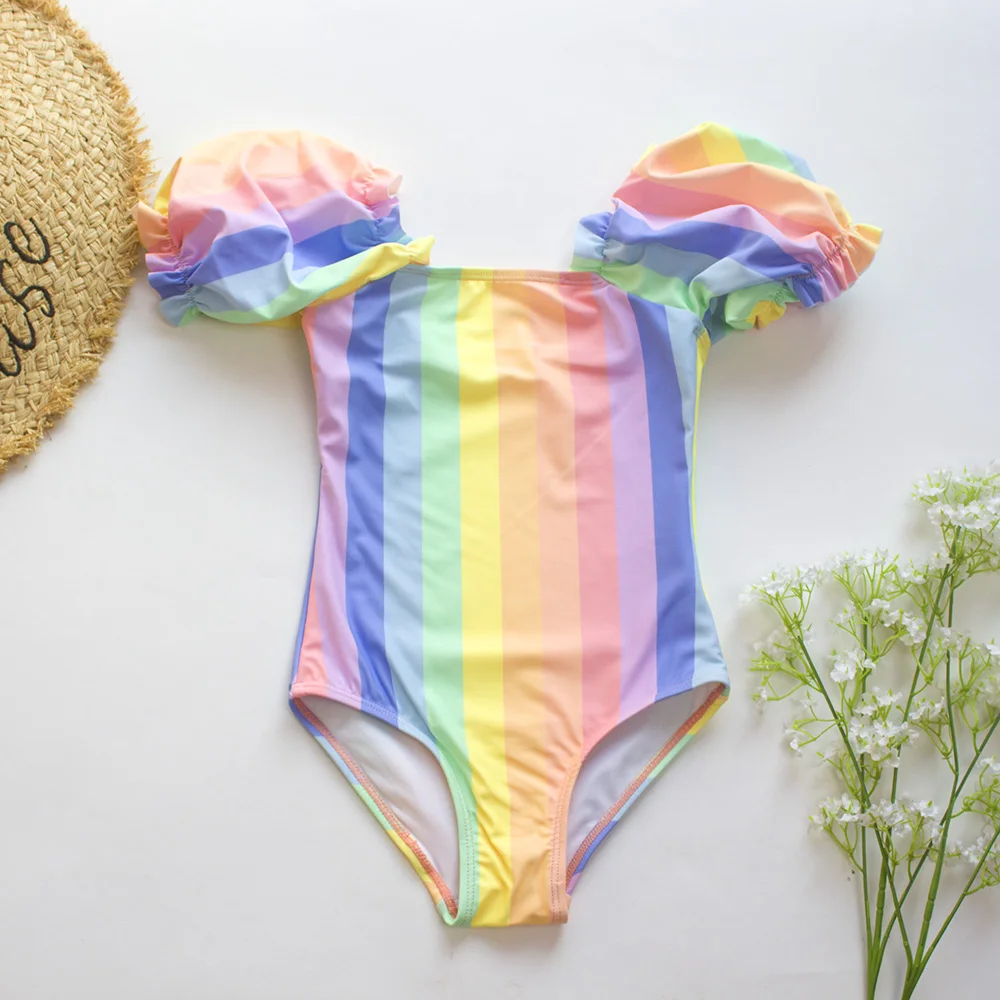 Gradient-Kids-Girls-Swimsuit-Swimwear-Puff-Sleeve-Child-Swimming-Suit ...