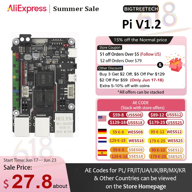 Raspberry Pi 4 BIGTREETECH BTT Pi V1.2 Control Board Quad-Core WIFI 1GB ...