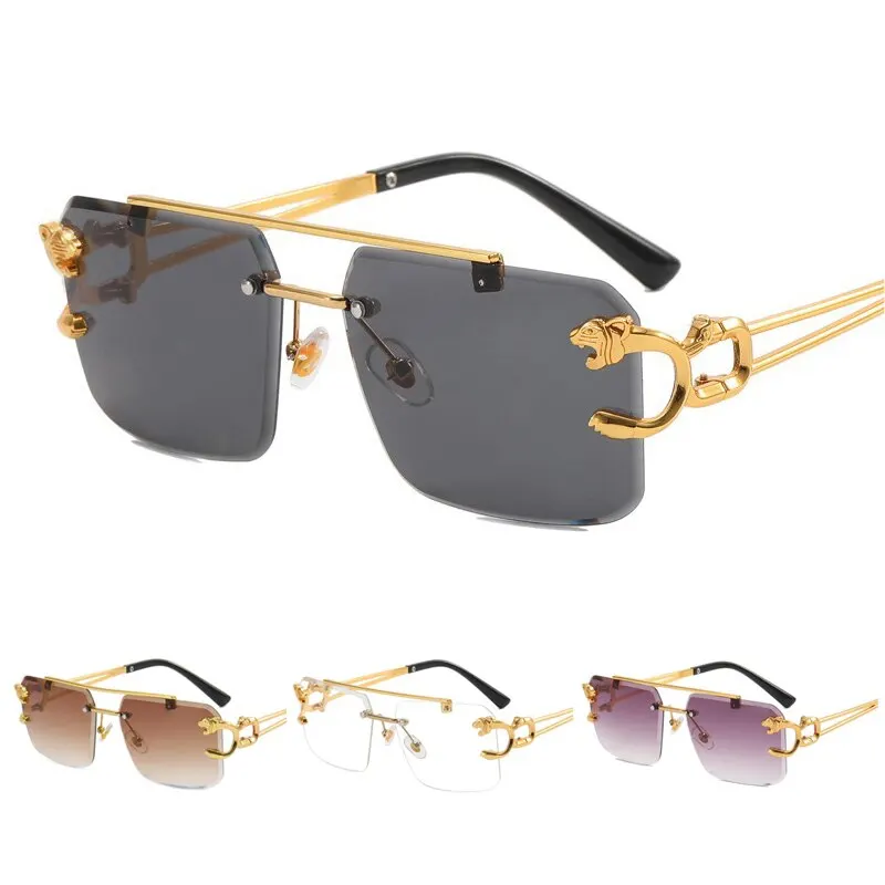Rectangle Sunglasses for Men Women Rimless Square Shade Eyewear ...
