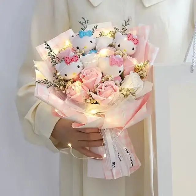 Sanrio Cartoon Hello Kitty Kawaii Plush Soft Light Bouquet - KawaiiMerch.com