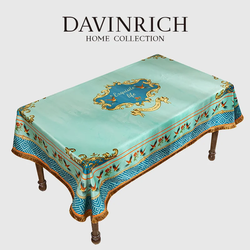 DAVINRICH-Teal-Color-Tablecloth-American-Style-Parrots-Floral-Printed ...