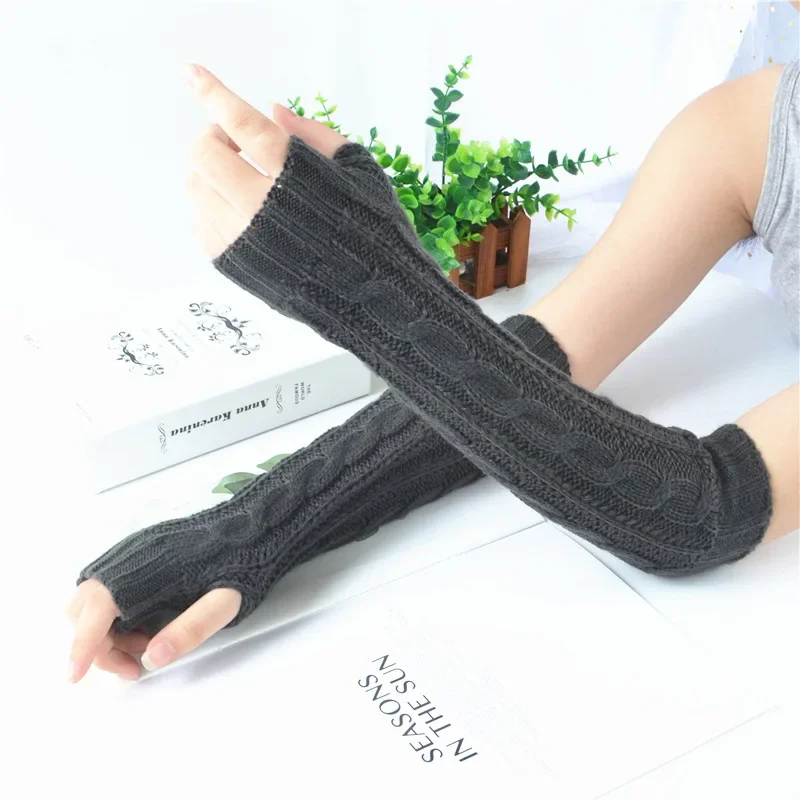 Women-s-Long-Fingerless-Knitted-Half-Finger-Twist-Arm-Sleeve-Mitten ...