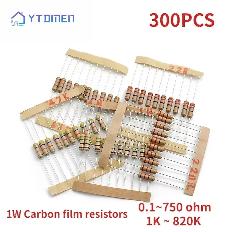 300pcs Resistor Assorted Kit 1W 30 Value*10pcs Carbon Film Kit 0.1R ...