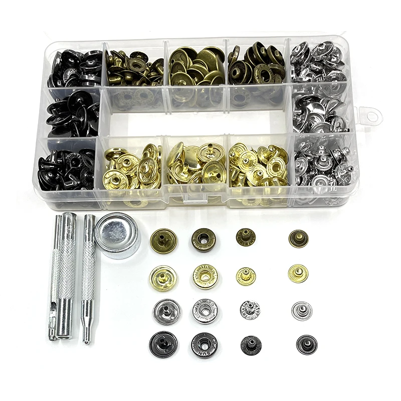 80 sets （silver/bronze/black/gold) 8/10/12.5/15 mm Snap Button+ install ...