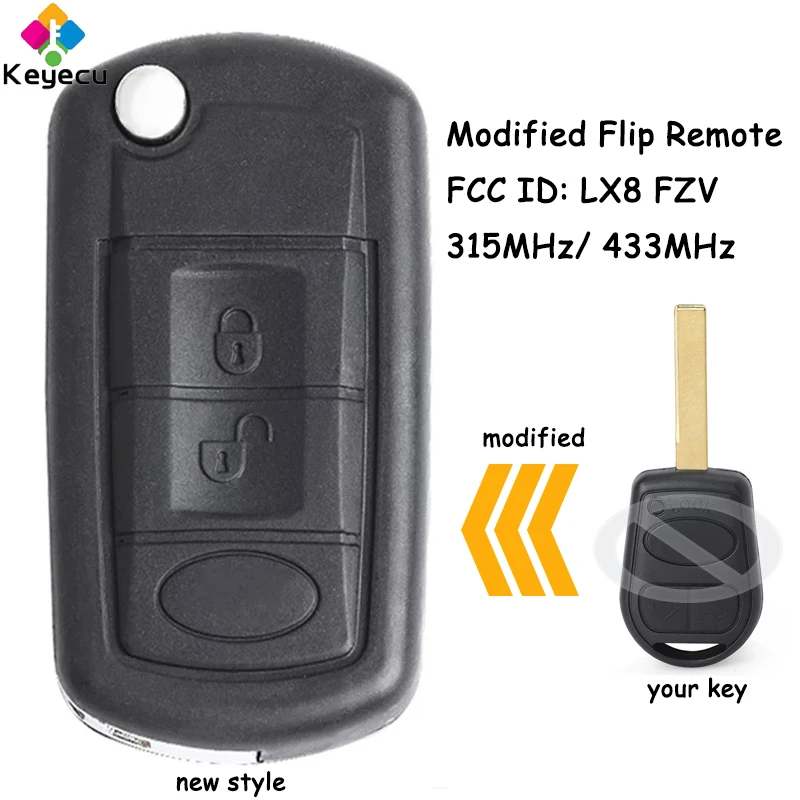 KEYECU Modified Flip Remote Key With 3 Buttons 315MHz 433MHz ID44 Chip ...