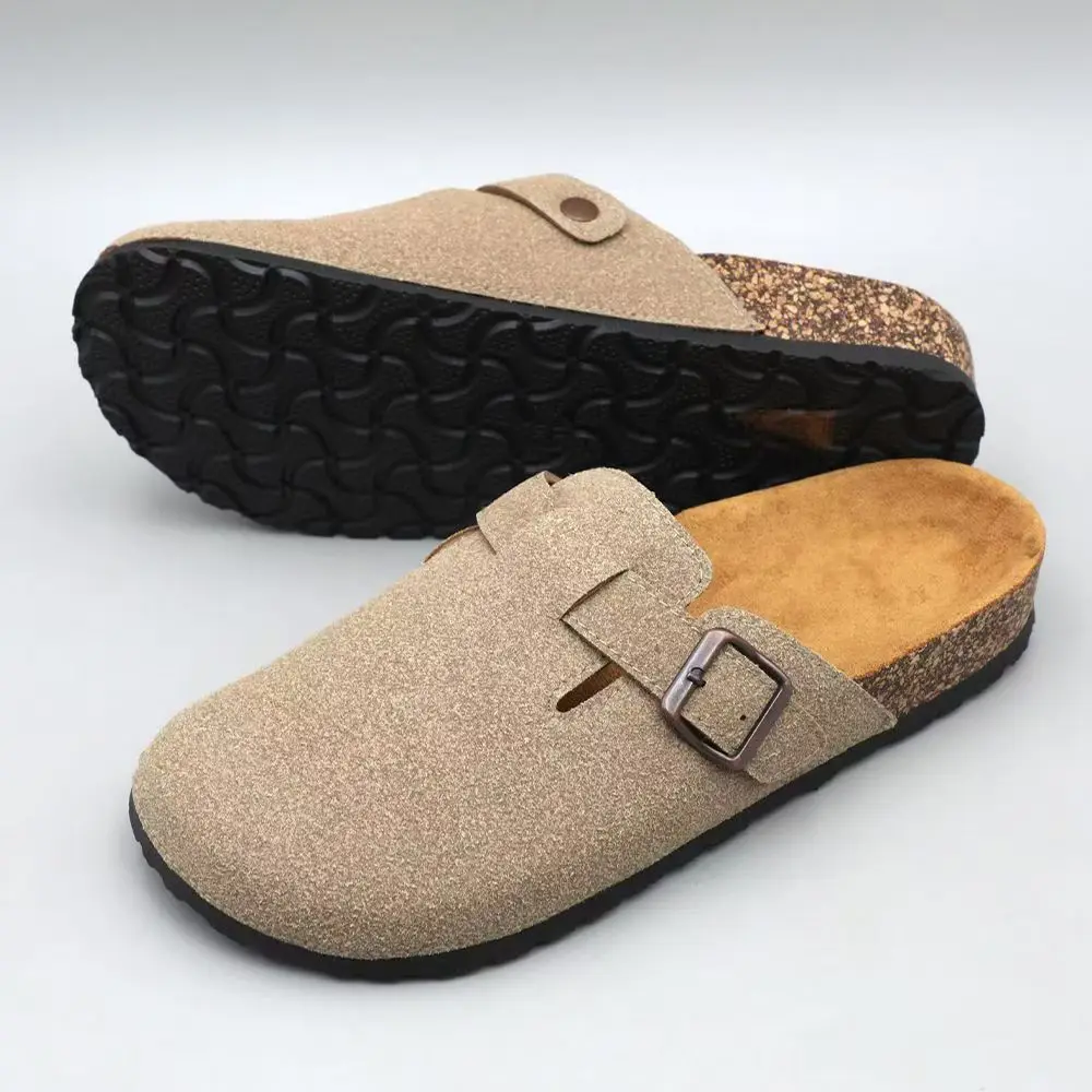 Boken Shoes Thick Cow Suede Men's Cork Slippers Women's Classic Flat ...