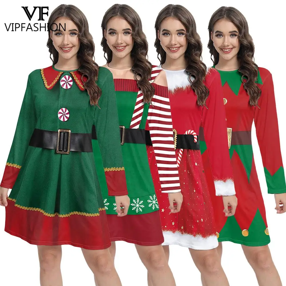 VIP FASHION Elf Dwarf Cospaly Dresses for Women 3D Printed Christmas ...