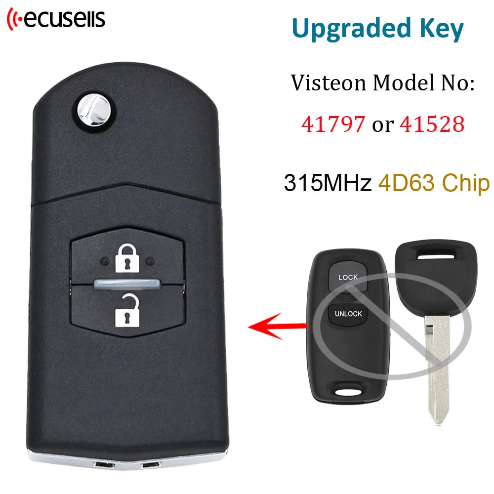 Ecusells-Upgraded-Flip-Remote-Car-Key-Fob-2-Button-315MHz-4D63-Chip-for ...