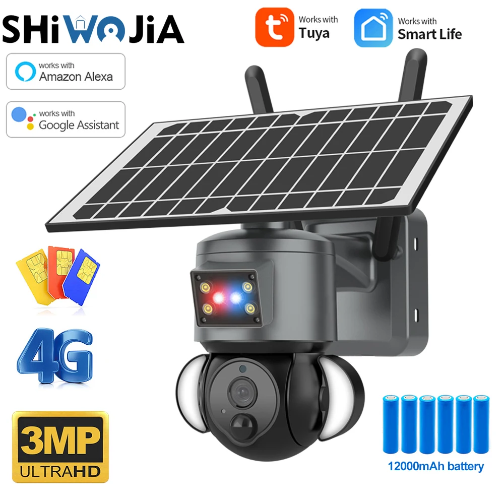 SHIWOJIA-3MP-TUYA-Solar-Powered-Security-Camera-4G-SIM-WIFI-Solar-Panel ...
