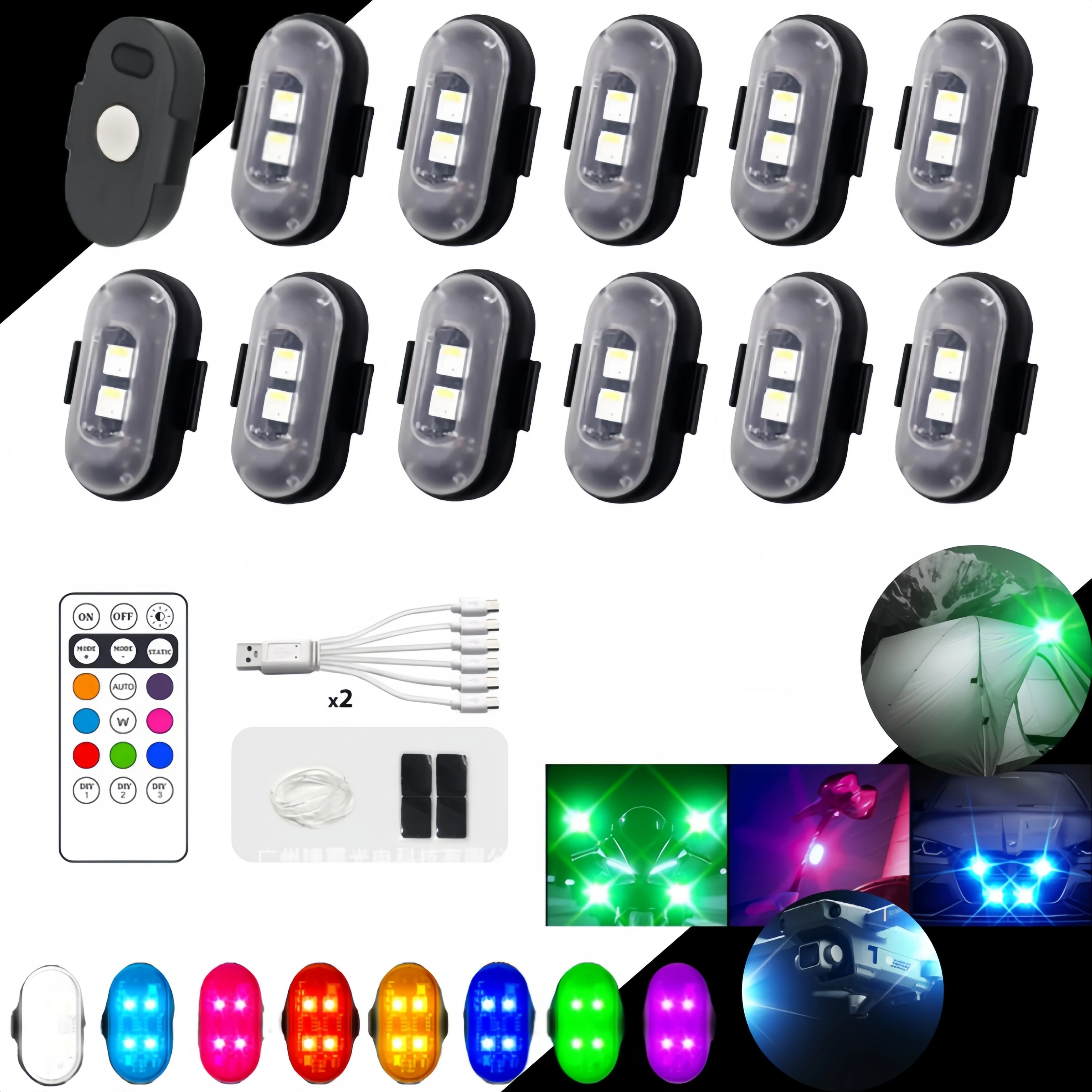 Wireless Remote LED Strobe Light 8 Colors USB Rechargeable Car ...
