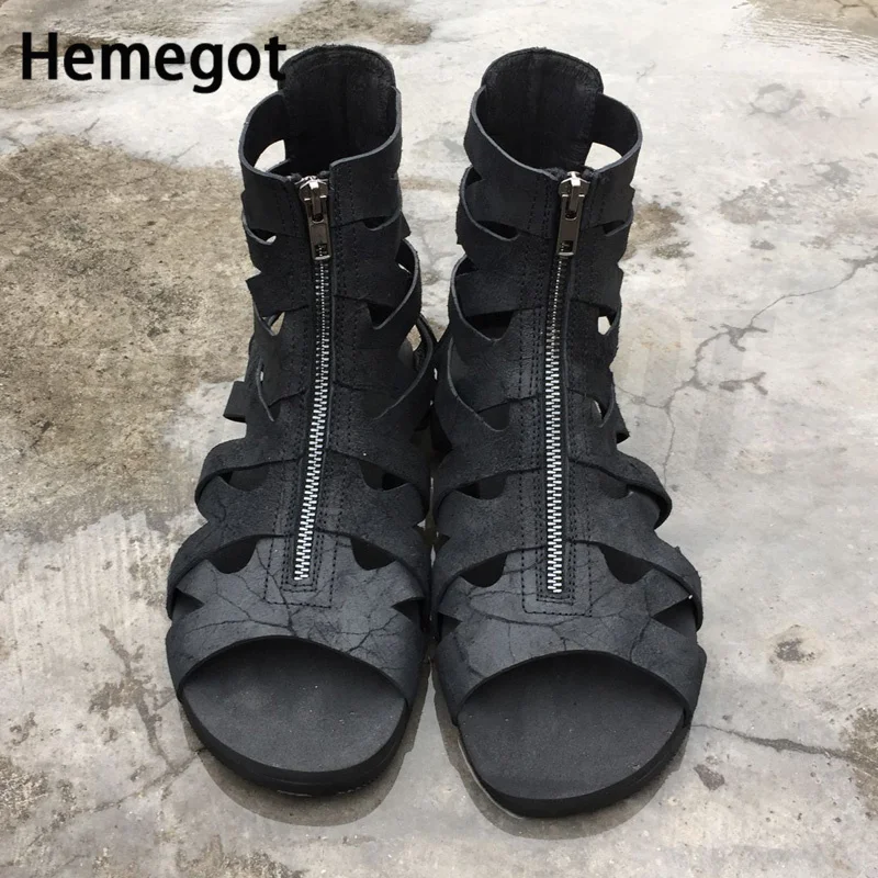 Sandalias-de-piel-de-vaca-huecas-con-cremallera-frontal-para-hombre ...