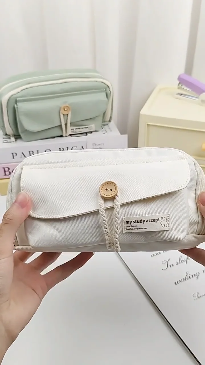 Large Capacity Three Layer Pencil Case Cute Canvas Pen Pouch Bag ...