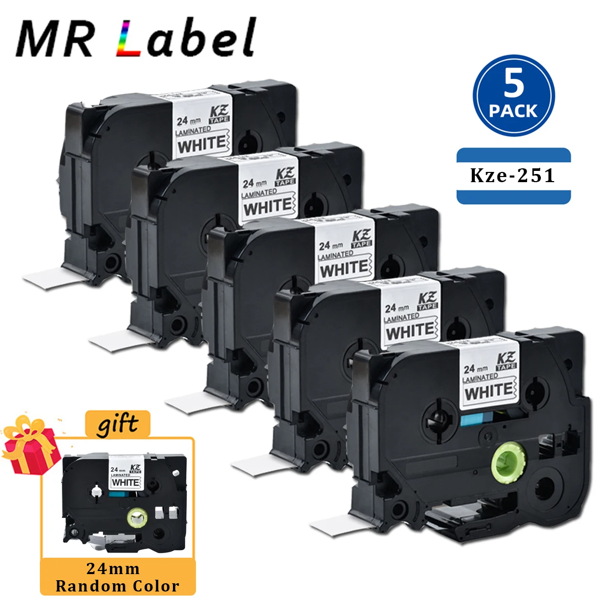5PK-Compatible-for-Brother-Label-Tape-24mm-TZe251-TZ-251-Tze-251-Black ...