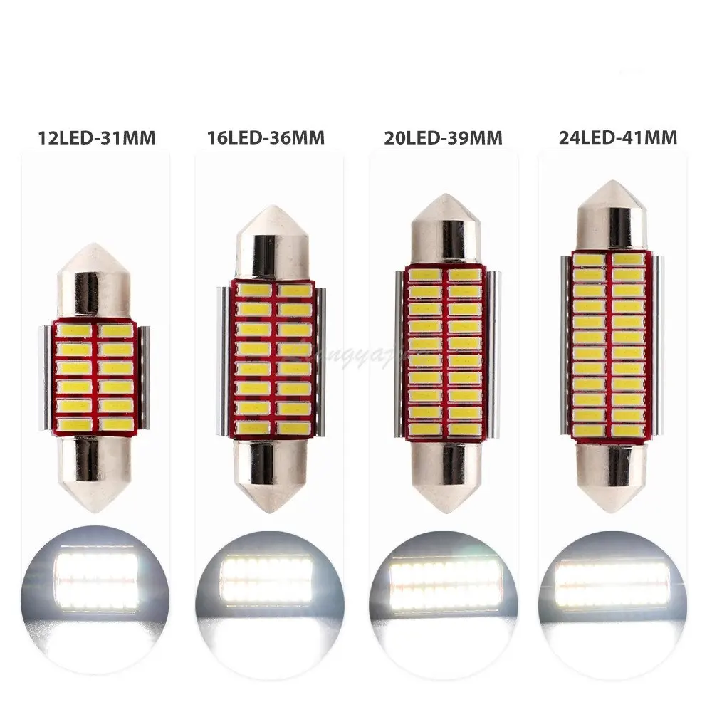 10Pcs Festoon 31mm 36mm 39mm 41mm LED Bulbs C5W C10W C3W Super Bright 4014 SMD Canbus Interior ...
