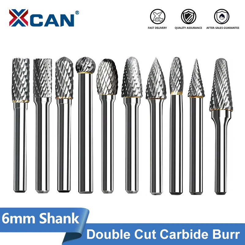 XCAN-Carbide-Burr-6mm-Shank-Double-Cut-Rotary-Burr-File-for-Metal-Wood ...