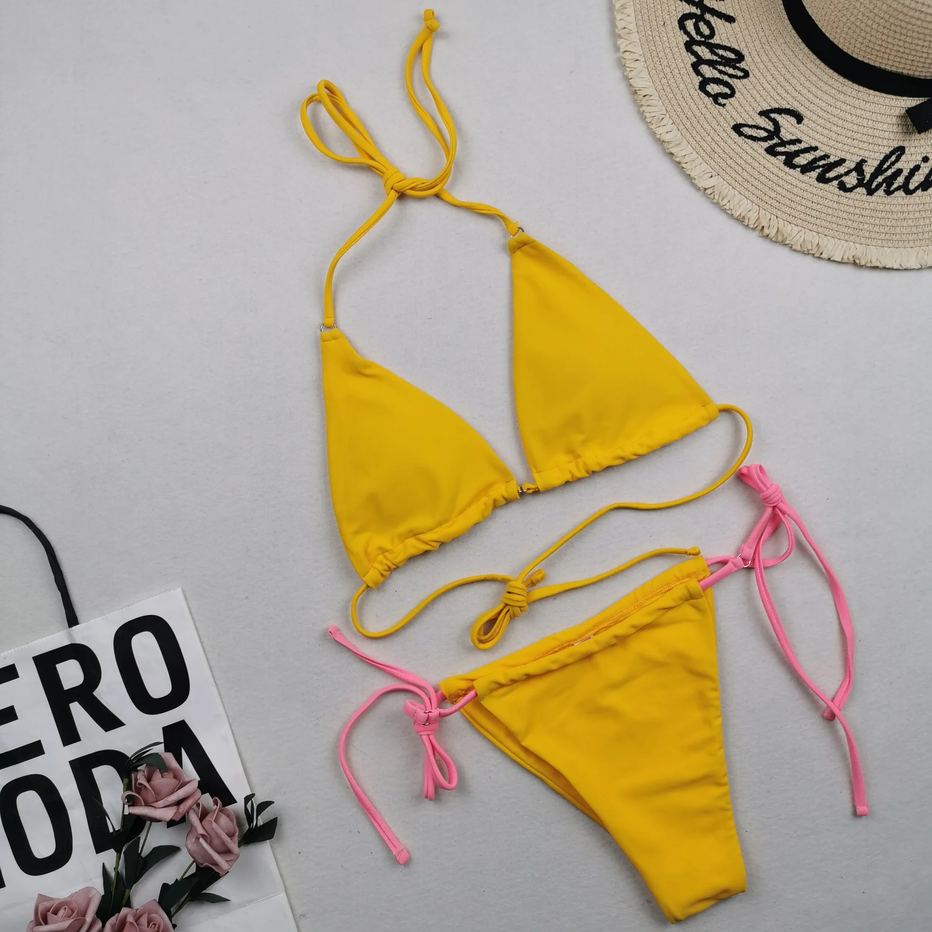 Sexy-Thong-Yellow-Bikini-2024-Women-Swimsuit-Female-Swimwear-Strings ...