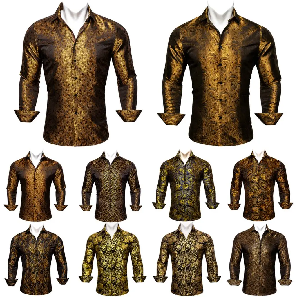Designer-Men-s-Shirts-Silk-Gold-Embroidered-Paisley-Flower-Long-Sleeve ...