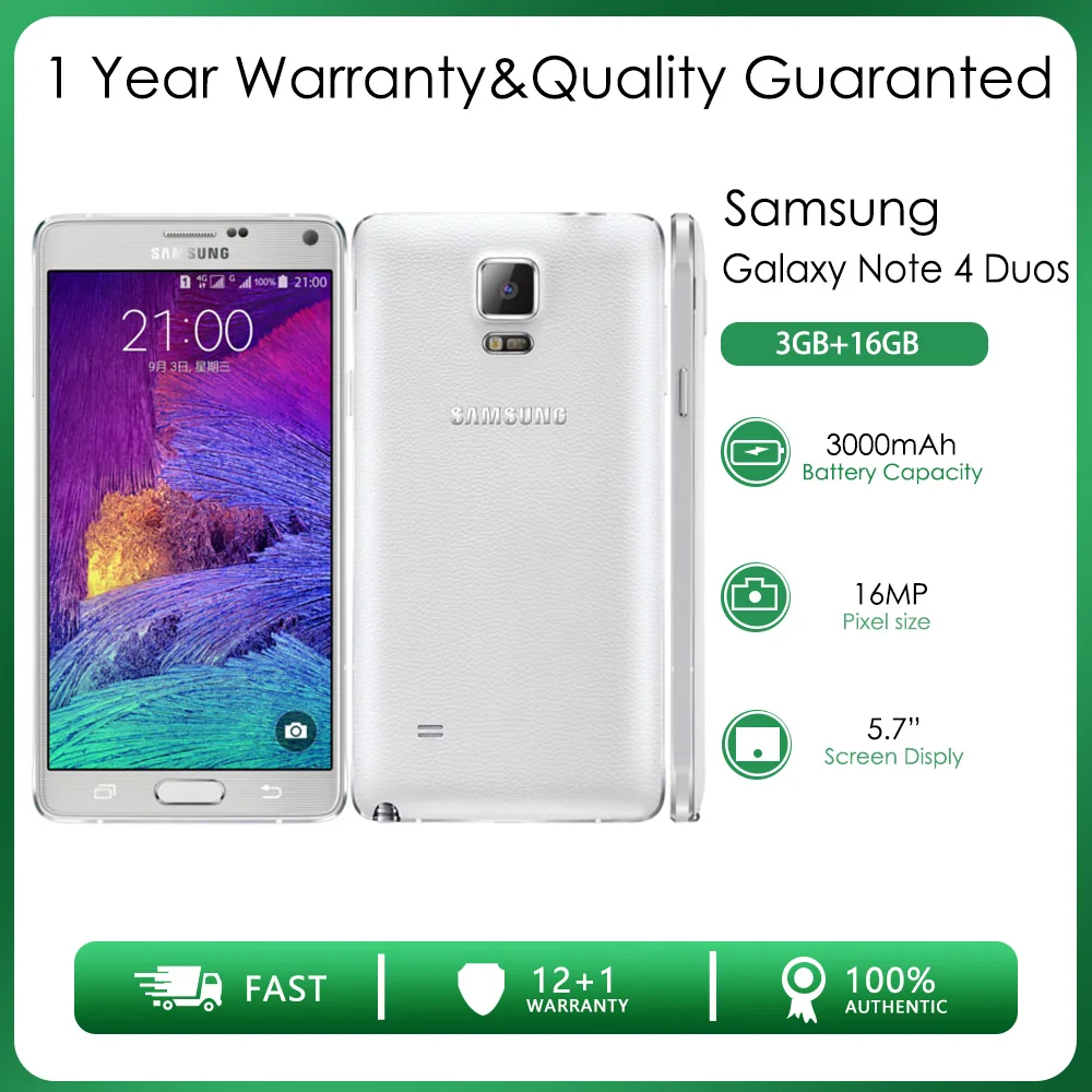 Original desbloqueado samsung galaxy note 4 duos n9100 4g 2 sim 3gb ram 16gb rom 16mp 5.7 mah ...