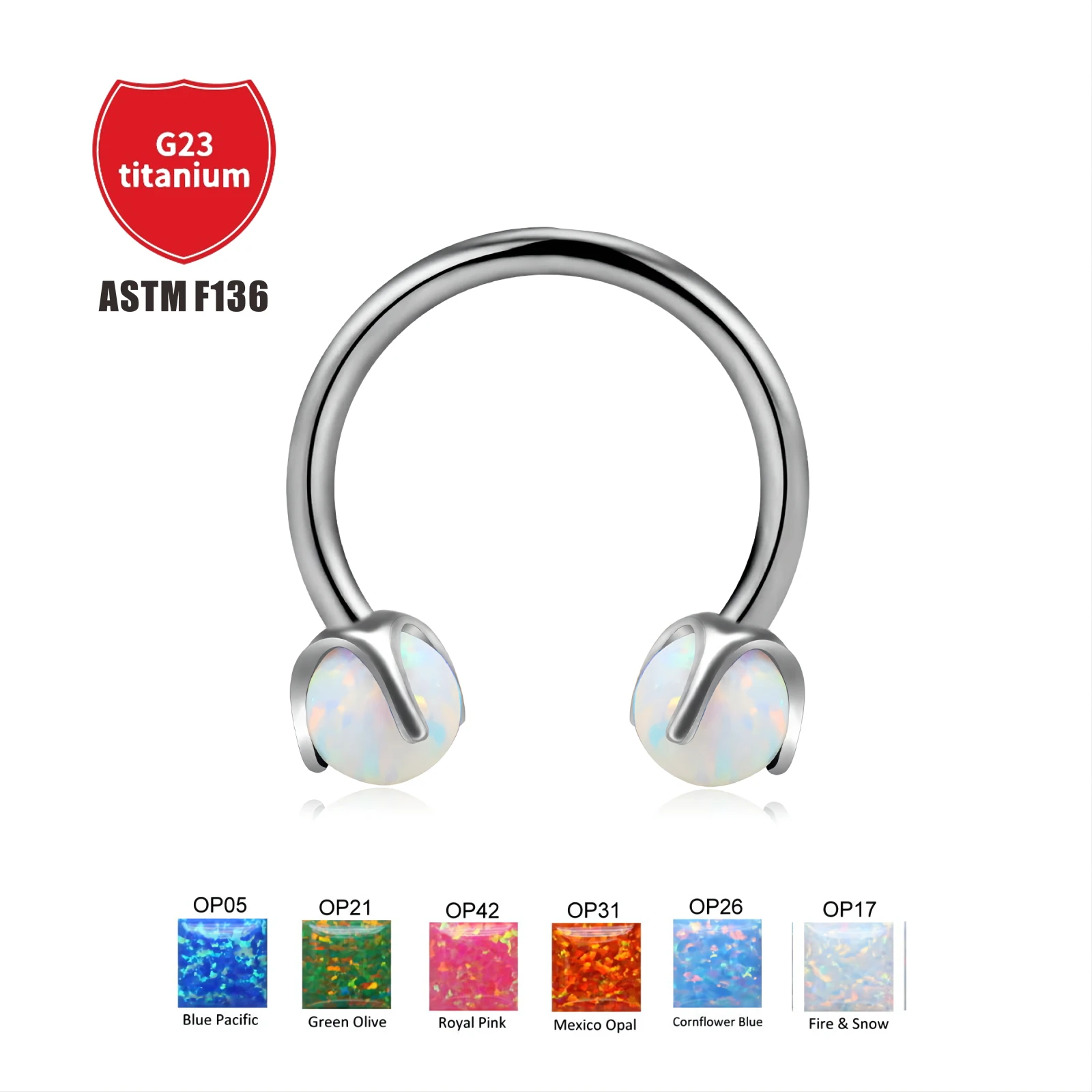 Astm F136 Titanium Nasal Membrane Nose Ring Inlaid Ao Body Horseshoe C ...
