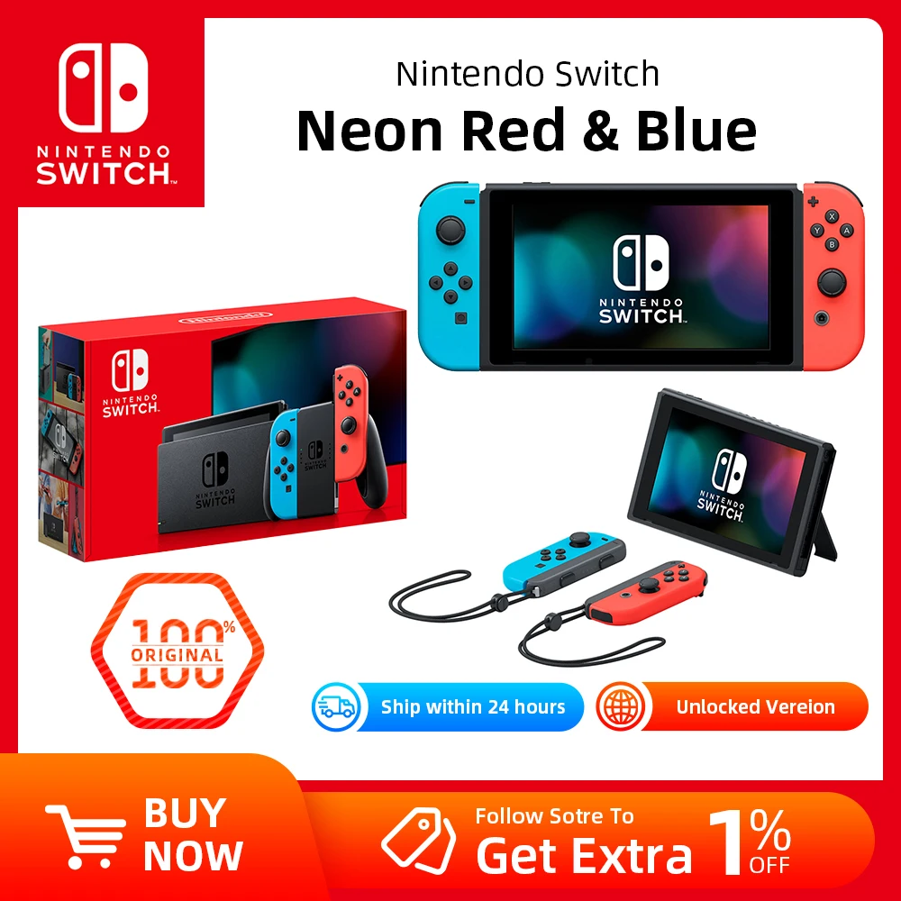 Nintendo switch néon vermelho azul & cinza alegria con 6.2 Polegada lcd ...