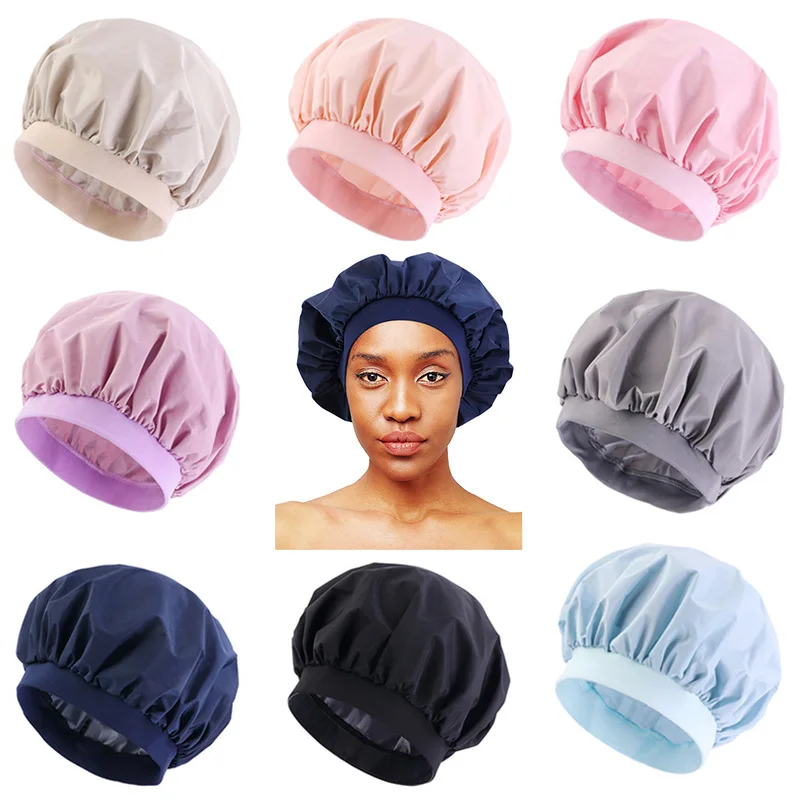 Waterproof-Women-Shower-Cap-Elastic-Beanie-Hair-Bonnet-Shampoo-Multiple ...