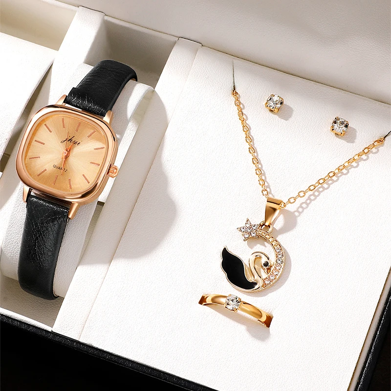 5pcs-Luxury-Watch-Women-Ring-Necklace-Earrings-Bracelet-Set-Watches ...